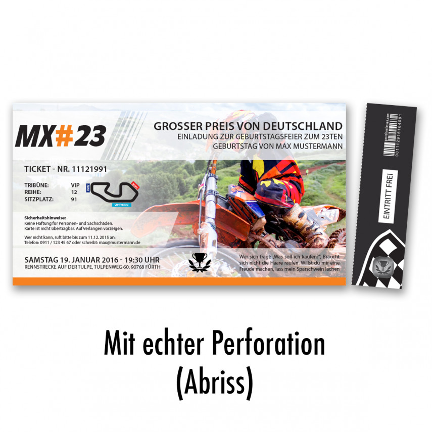 Einladungskarten als Motocrossticket selbst gestalten