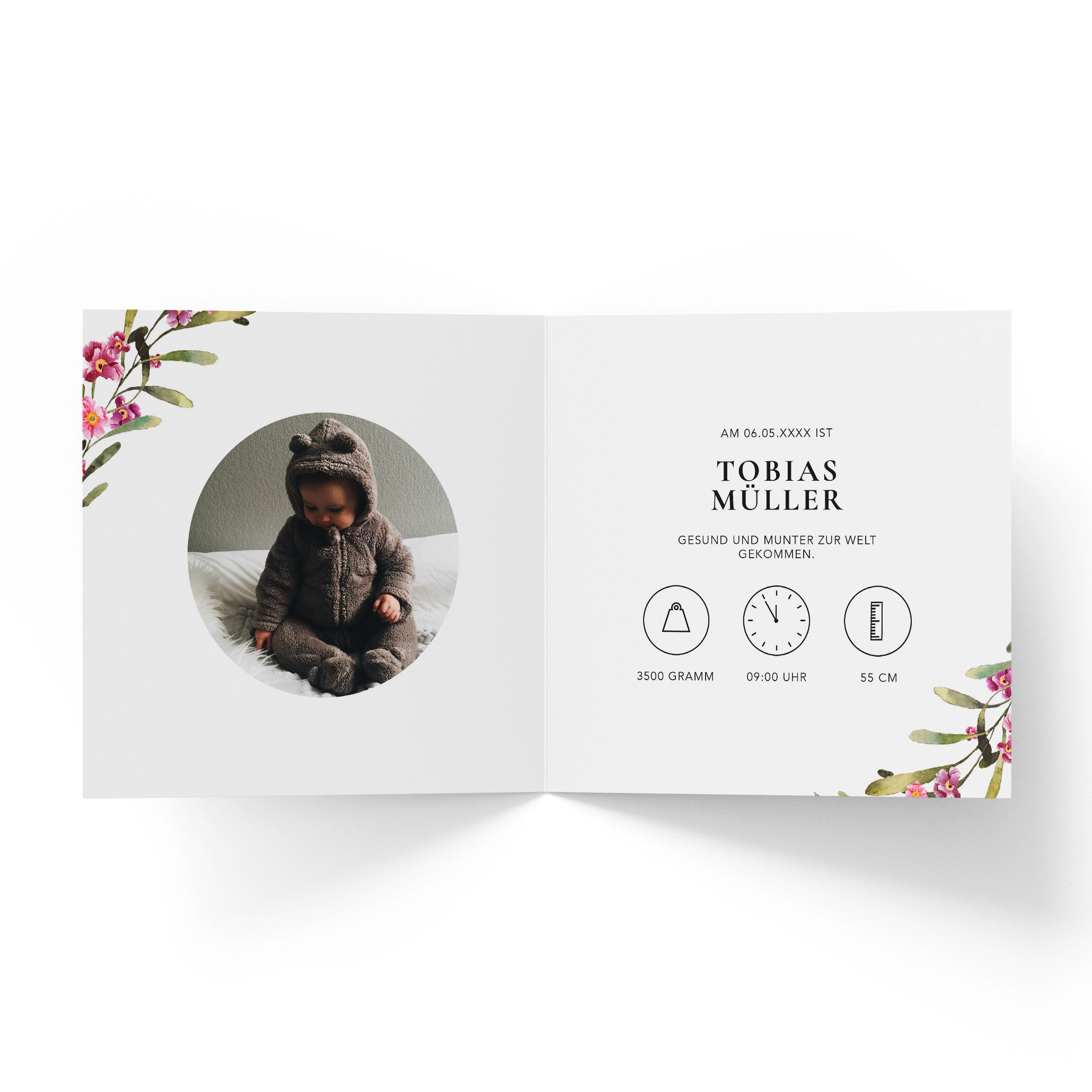 Geburtskarten - Blumenkranz für Jungen